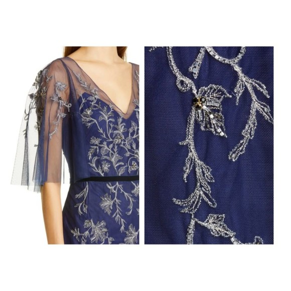 Marchesa | Dresses | Marchesa Notte Blue Ombre Floral Embroidered ...